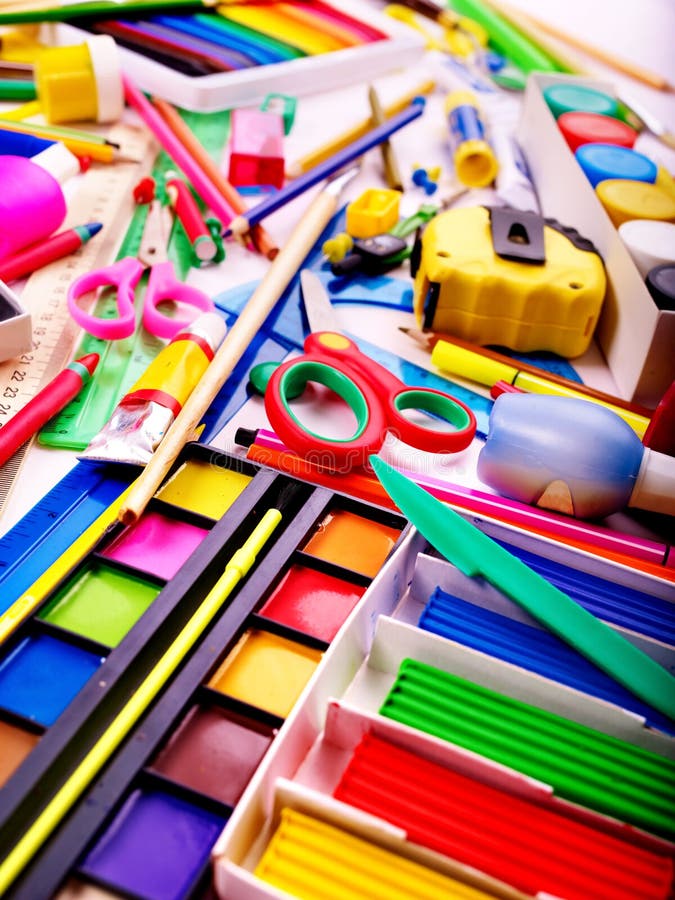 Background of School Supplies. Stock Image - Image of brush, equipment ...