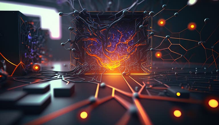 Background - Sci-Fi Network with Wireframe Robot on Cloud Backdrop - Ai ...