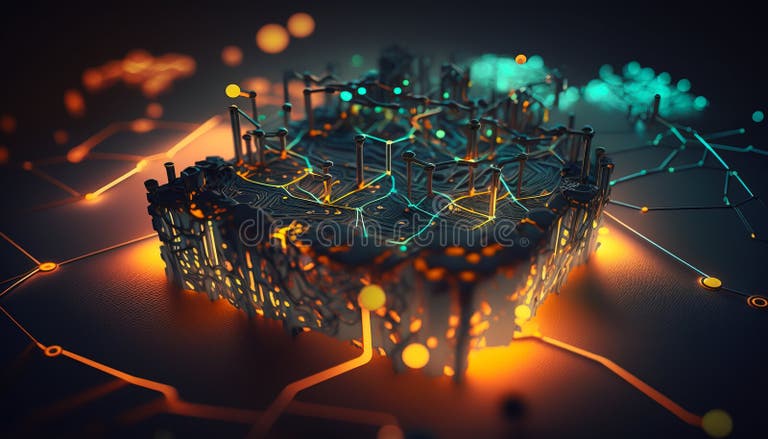 Background - Sci-Fi Network with Wireframe Robot on Cloud Backdrop - Ai ...