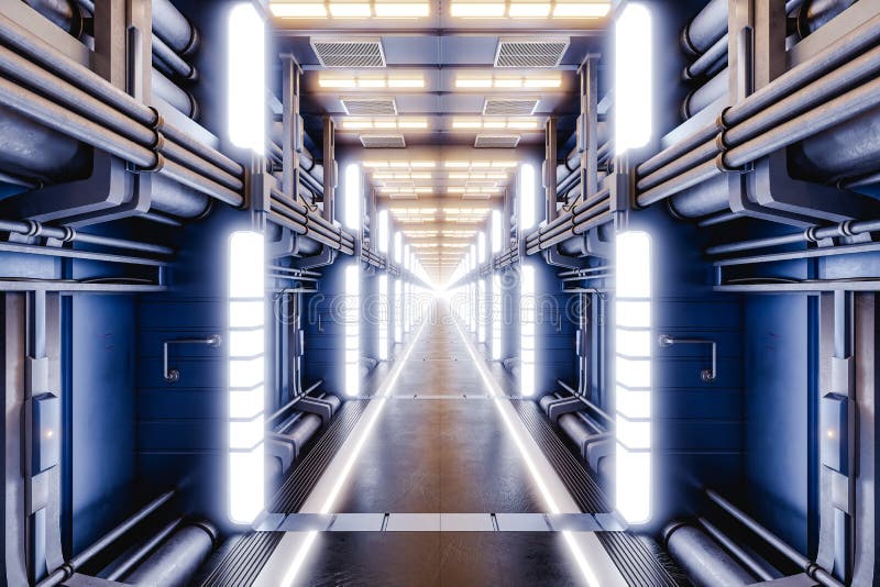 Background Science Fiction Interior. Sci-fi Corridors. 3d Rendering Stock Illustration ...