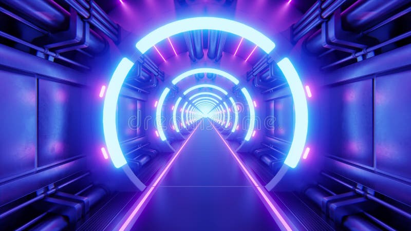 Red Background Science Fiction Interior. Sci-fi Corridors. 3d Animation ...
