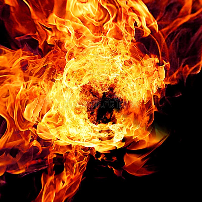 Abstract Background with Burning Flames and Smoke Swirling in the Dark ...