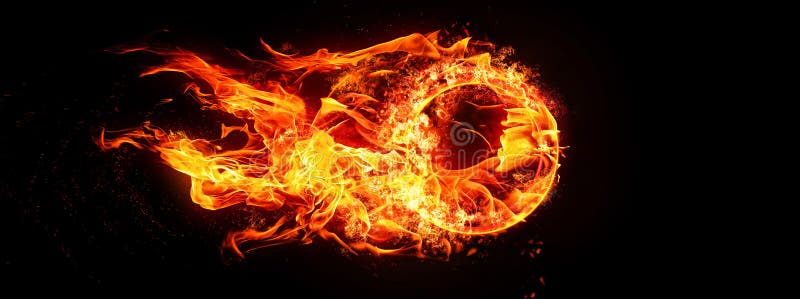 3d Illustration of a Burning Fireball Burning in the Dark Stock ...