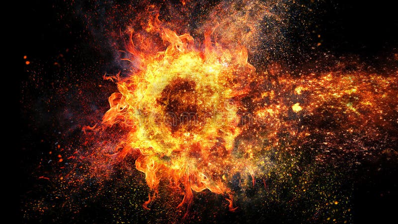 3d Illustration of a Burning Fireball Burning in the Dark Stock ...