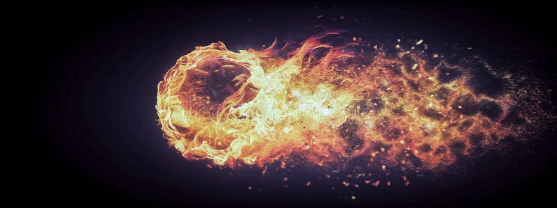 3d Illustration of a Burning Fireball Burning in the Dark Stock ...