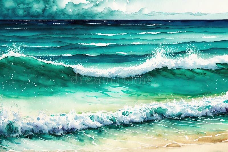 Background of a Sea Painting, Ocean Watercolor, Landscape, and Beach ...