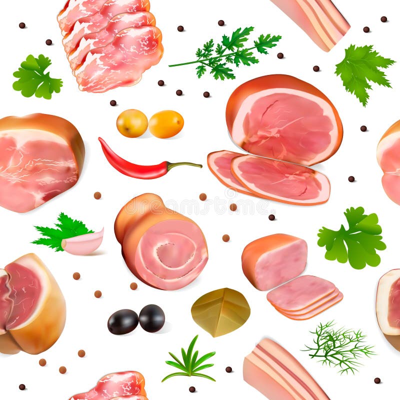 Background Seamless with Meat Products Ham Bacon an Stock Vector ...
