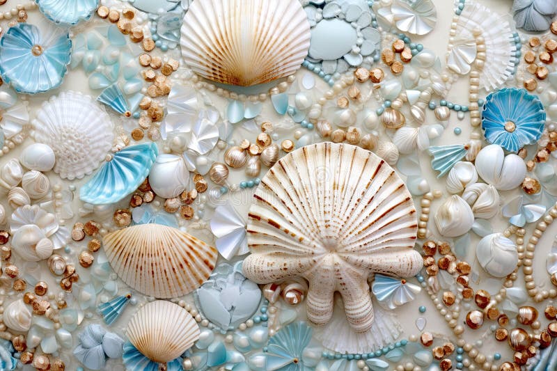 Background of Seashells in a Marine Style, Sea Patterns and Sea-colored ...