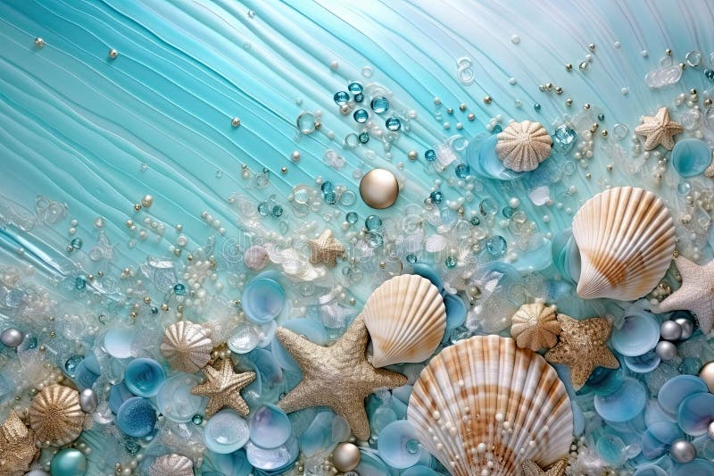 Background of Seashells in a Marine Style, Sea Patterns and Sea-colored ...