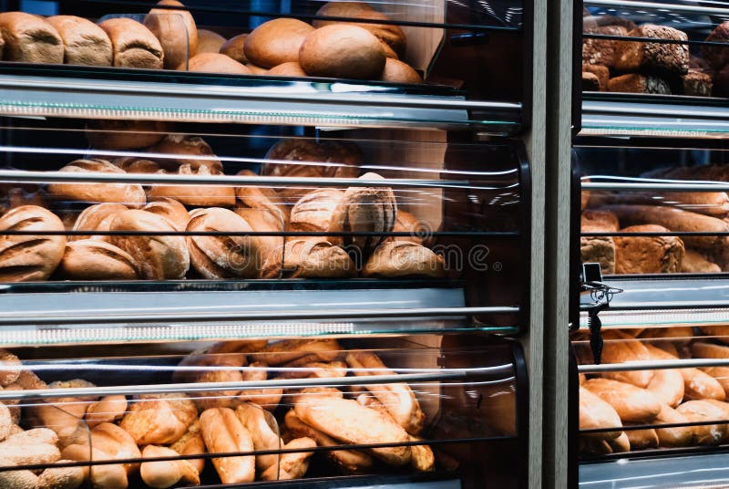 Background - Shelves with Fresh Bread in a Grocery Store Stock Image ...