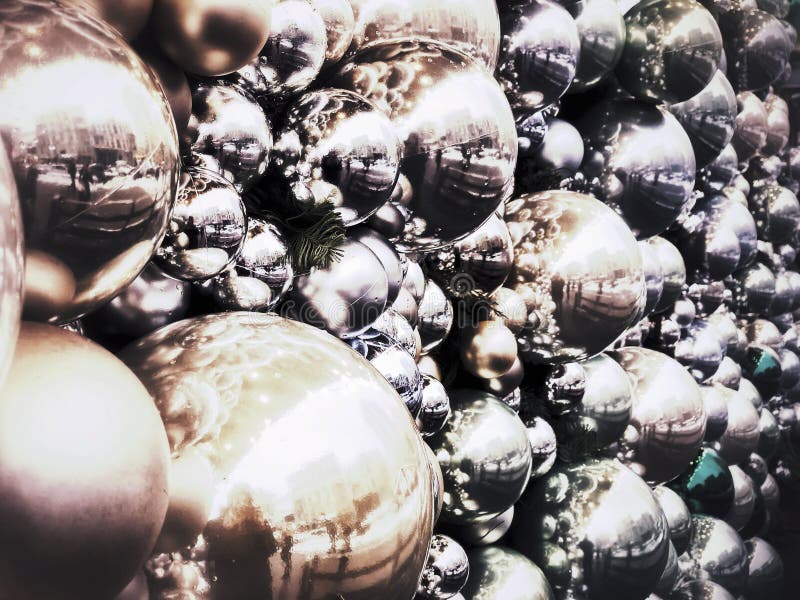 Background with Shiny Balls with Reflection of Street Stock Photo ...