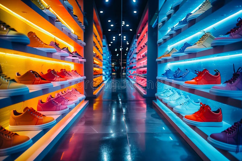 Background with Shoes on Shelves of Shop Stock Photo - Image of sandal ...