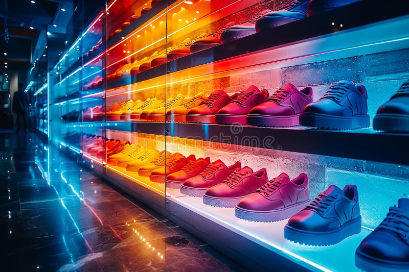 Background with Shoes on Shelves of Shop Stock Photo - Image of style ...