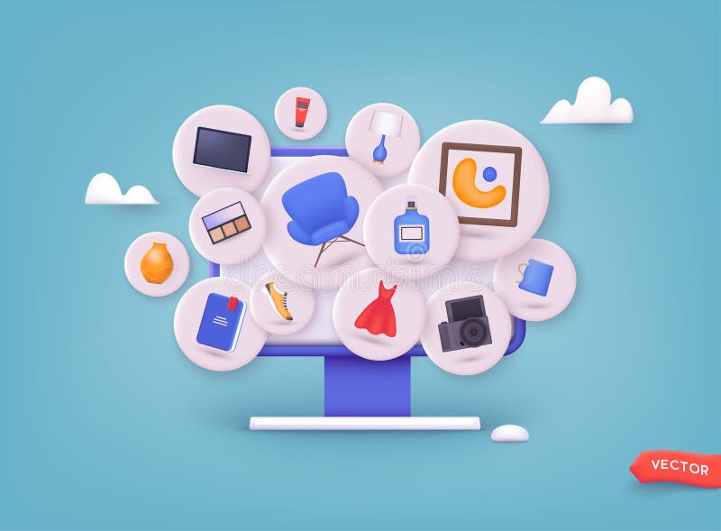 Background with Shopping Items. Online Shopping on Application and ...