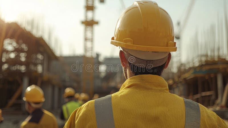 The Background Shows a Construction Site Worker on a Work Safety ...
