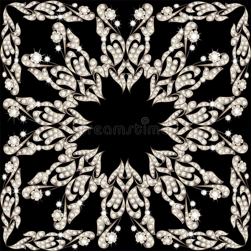 Background with Silver Ornaments and Precious Stones Stock Vector ...