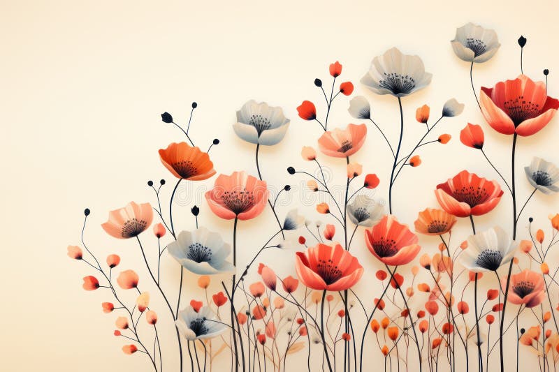 Background with Simple Drawn Flowers and Fall Things, Generative AI ...