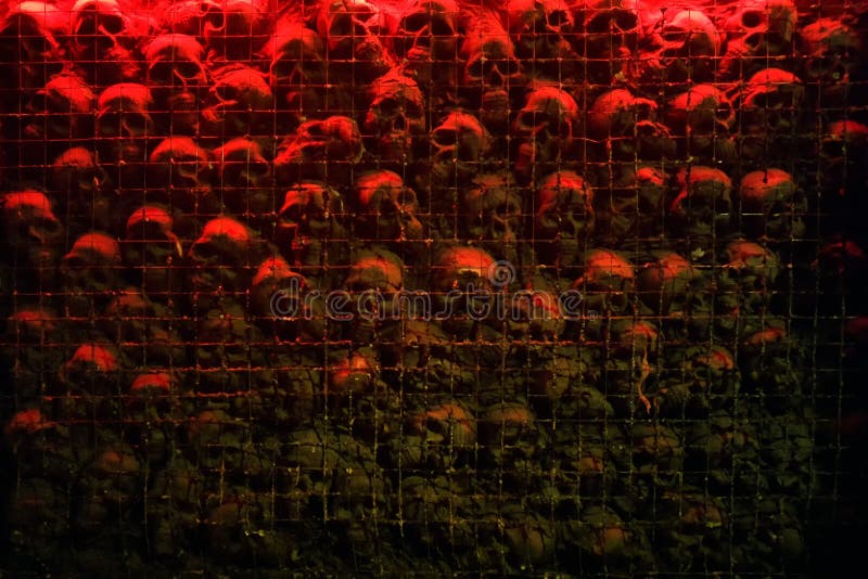 Background of Skulls on Halloween, in Red Light Stock Photo - Image of ...