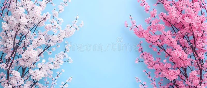 Background of Soft Blue Color with Spring Flowers Stock Illustration ...