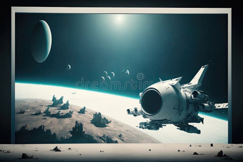 Background with a Space Station Orbiting a Distant. Generative AI Stock ...
