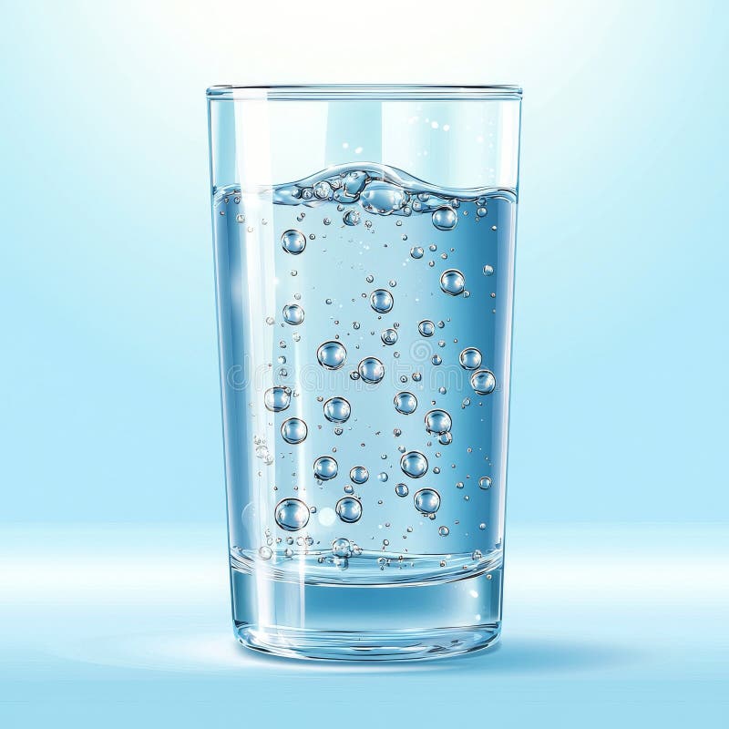The Background of a Sparkling Water Glass is Blue with Droplets Stock ...