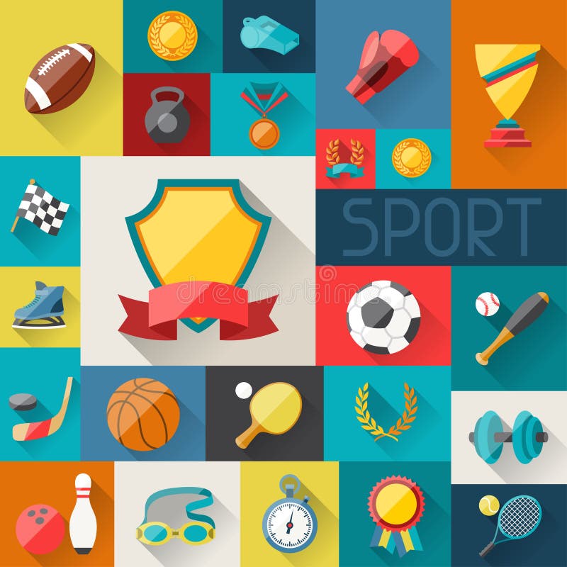 Background with Sport Icons in Flat Design Style Stock Vector ...