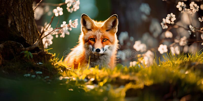 Background of a Spring Forest Where a Fox Explores the World Around Him ...