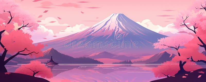 Background Spring Landscape of Mount Fuji with Cherry Blossoms Stock ...