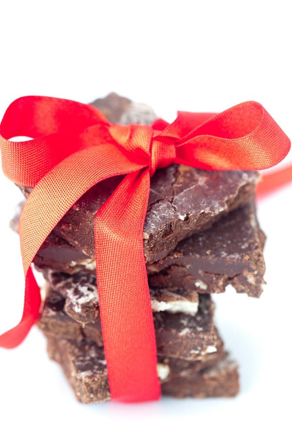 Stack of Chocolate with Red Ribbon Stock Image - Image of brown ...