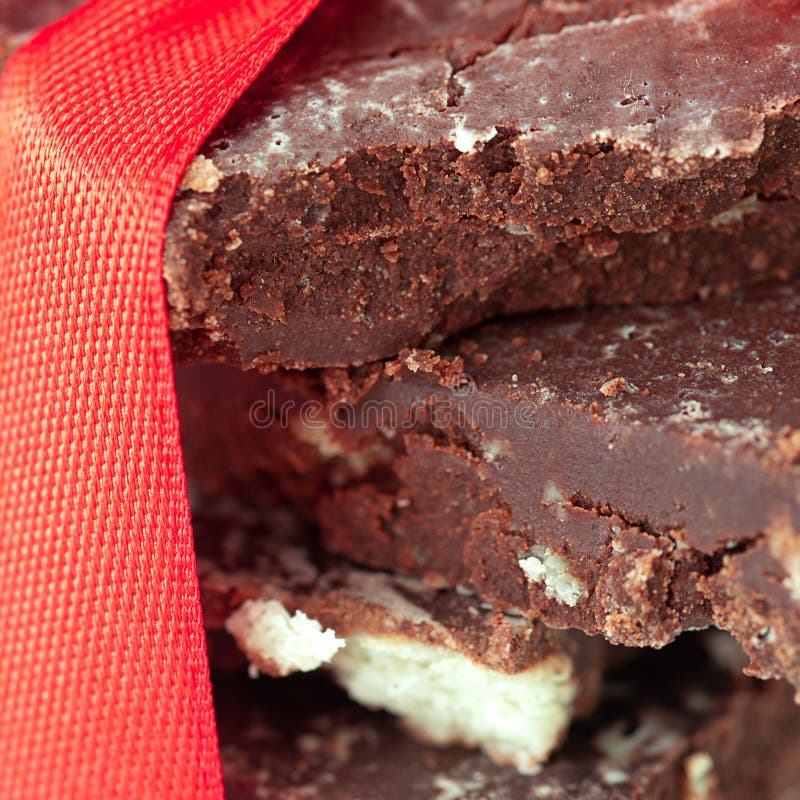Stack of Chocolate with Red Ribbon Stock Image - Image of brown ...