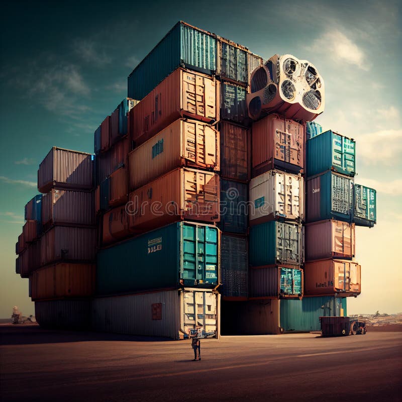 Background of Stack of Containers at a Port Stock Illustration ...