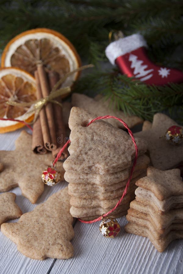 Background with a Stack of Ginger Biscuits and Christmas Decor Stock ...