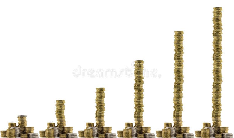 Background with Stack of Gold and Silver Coins with Growing Rows ...