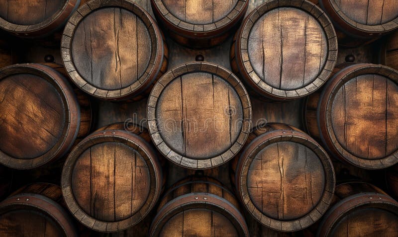 Background of Stacked Wooden Storage Barrels. Stock Photo - Image of ...