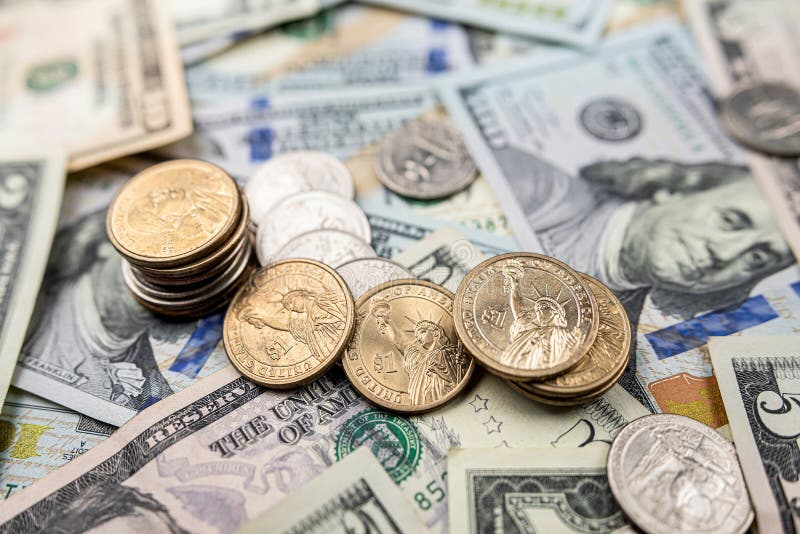 Background of Ste Different Us Dollar Paper Money and Coin Cent Stock ...