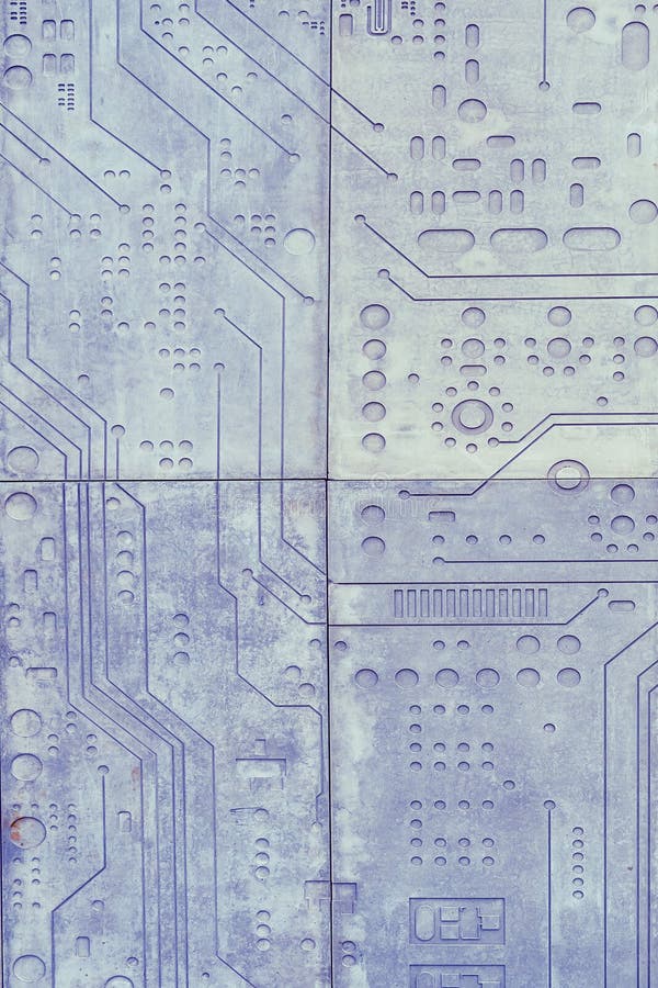 Background of Stone Wall with Carved Computer Circuit Board Pattern ...