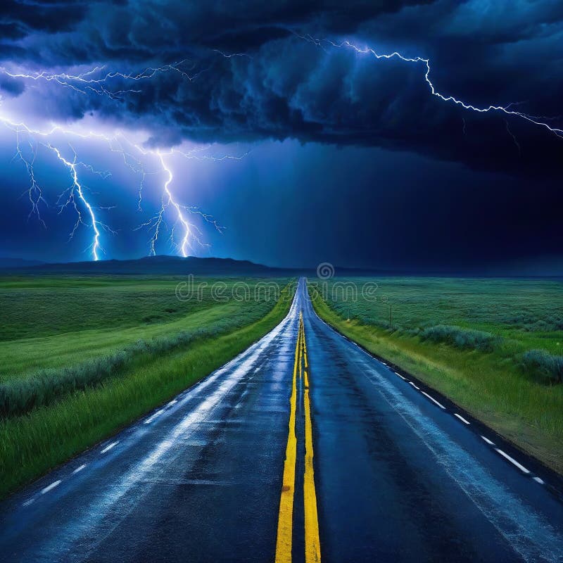 Background of Stormy Weather and Lightning on an Open in the Style of ...