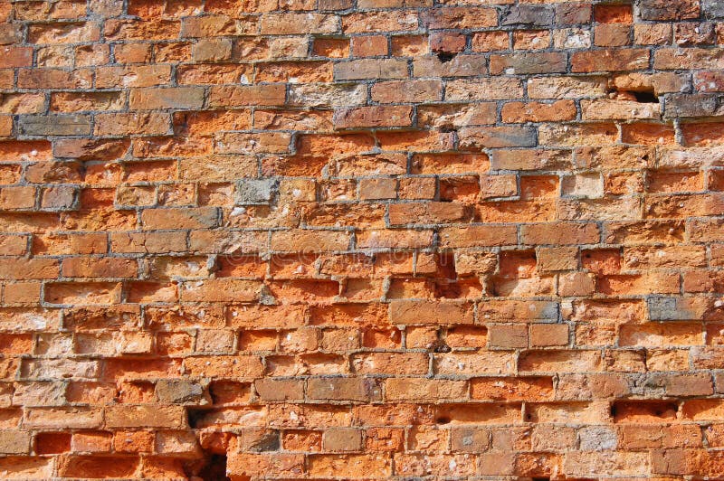 Antique and Old Red Brick Wall Texture with Marks of Time. Stock Photo ...
