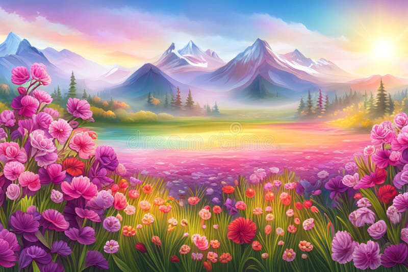 Background Style Beautiful Spring Day with Trees and Mountains and ...