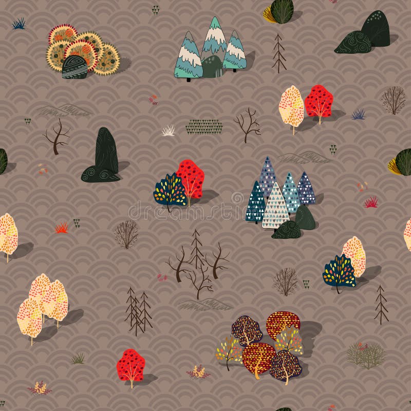 Background with Stylized Autumn Trees. Forest Bright Landscape Stock ...