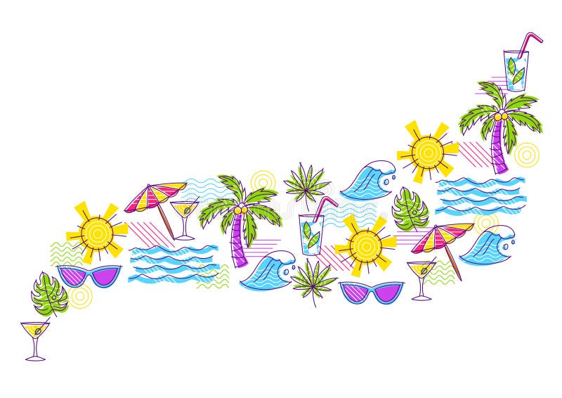 Background with Summer Items. Stylized Beach Objects Stock Illustration ...