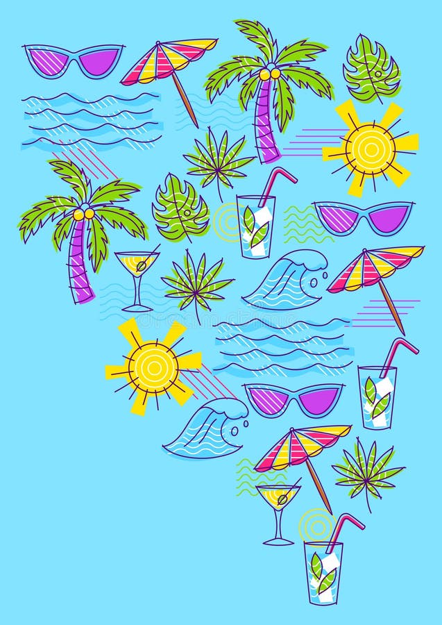 Background with Summer Items. Stylized Beach Objects Stock Vector - Illustration of vacation ...