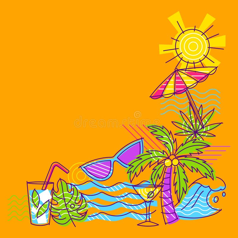 Background with Summer Items. Stylized Beach Objects Stock Vector ...