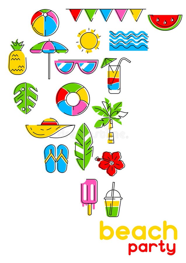 Background with Summer Items. Stylized Beach Objects Stock Vector ...