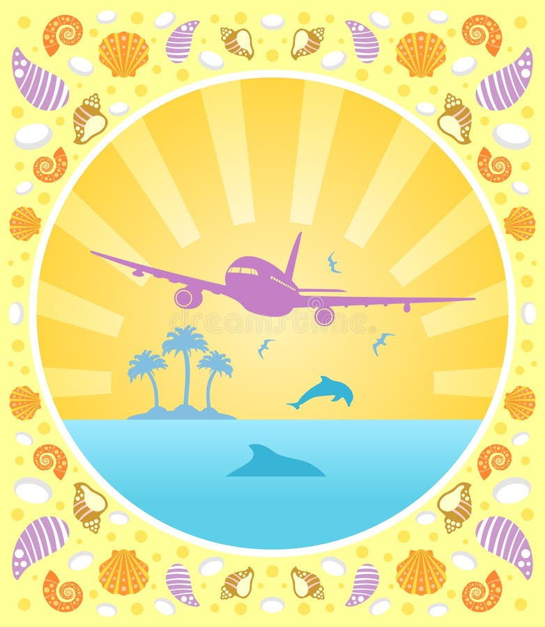 Background Summer with Plane Stock Vector - Illustration of palm, light ...