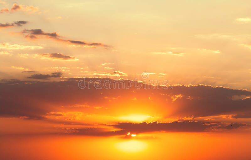 Background of Sunset Sky, Clouds Lit by Rays Cover Sun, Beautiful ...