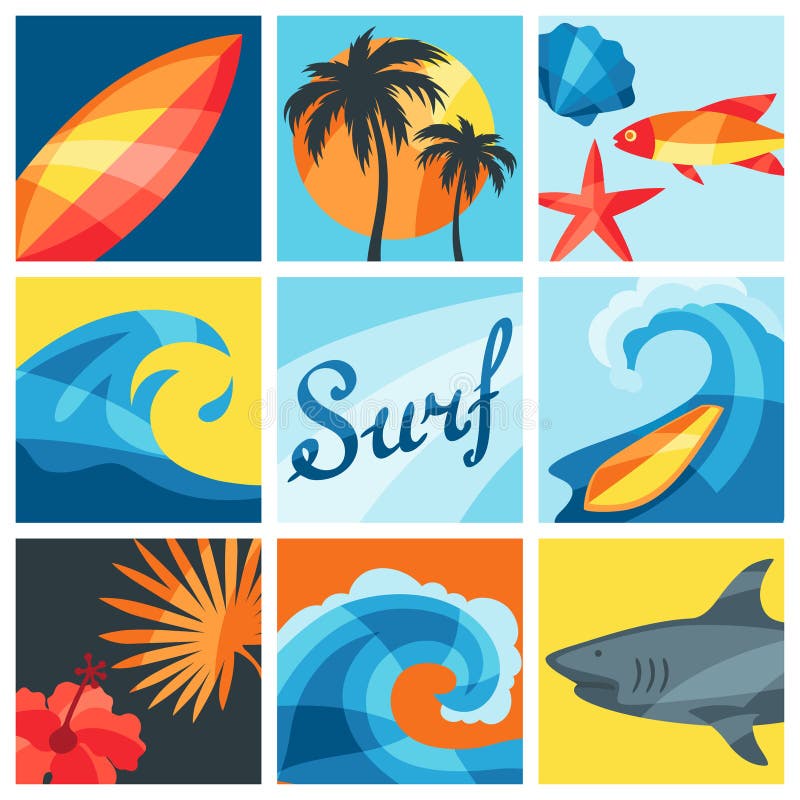 Background with Surfing Design Elements Stock Vector - Illustration of ...