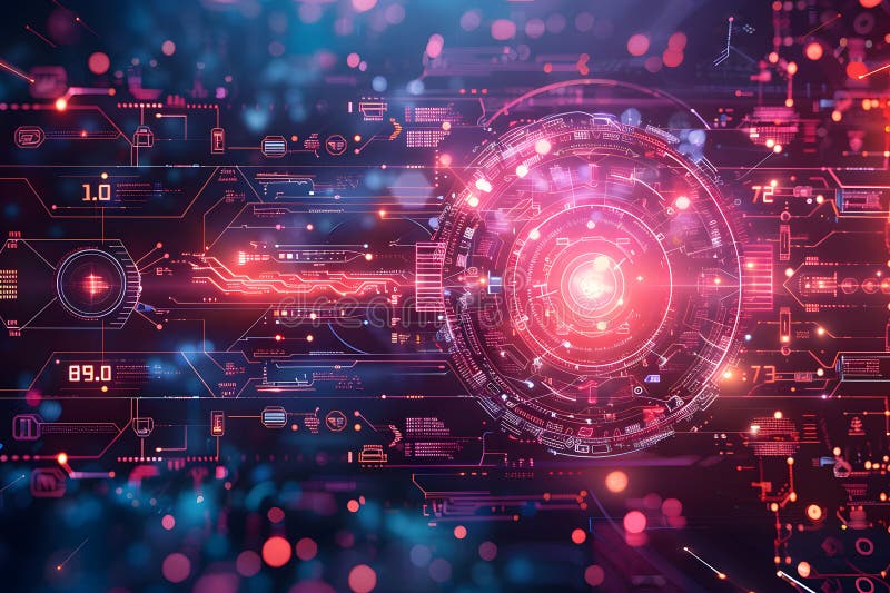 Background with Technological Digital Data Interface Elements ...