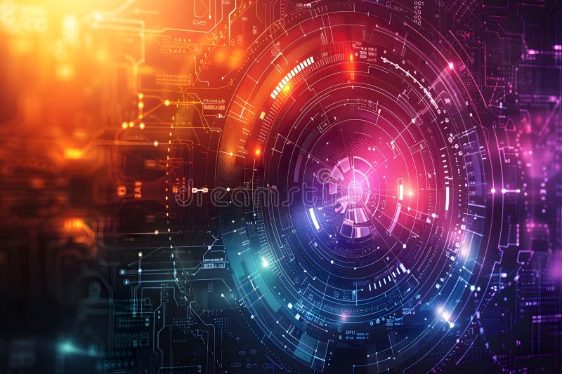 Background with Technological Digital Data Interface Elements ...