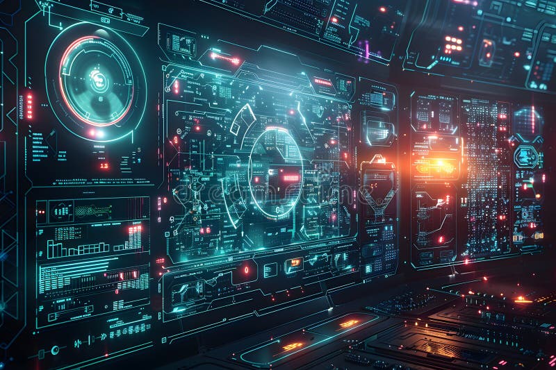 Background with Technological Digital Data Interface Elements ...